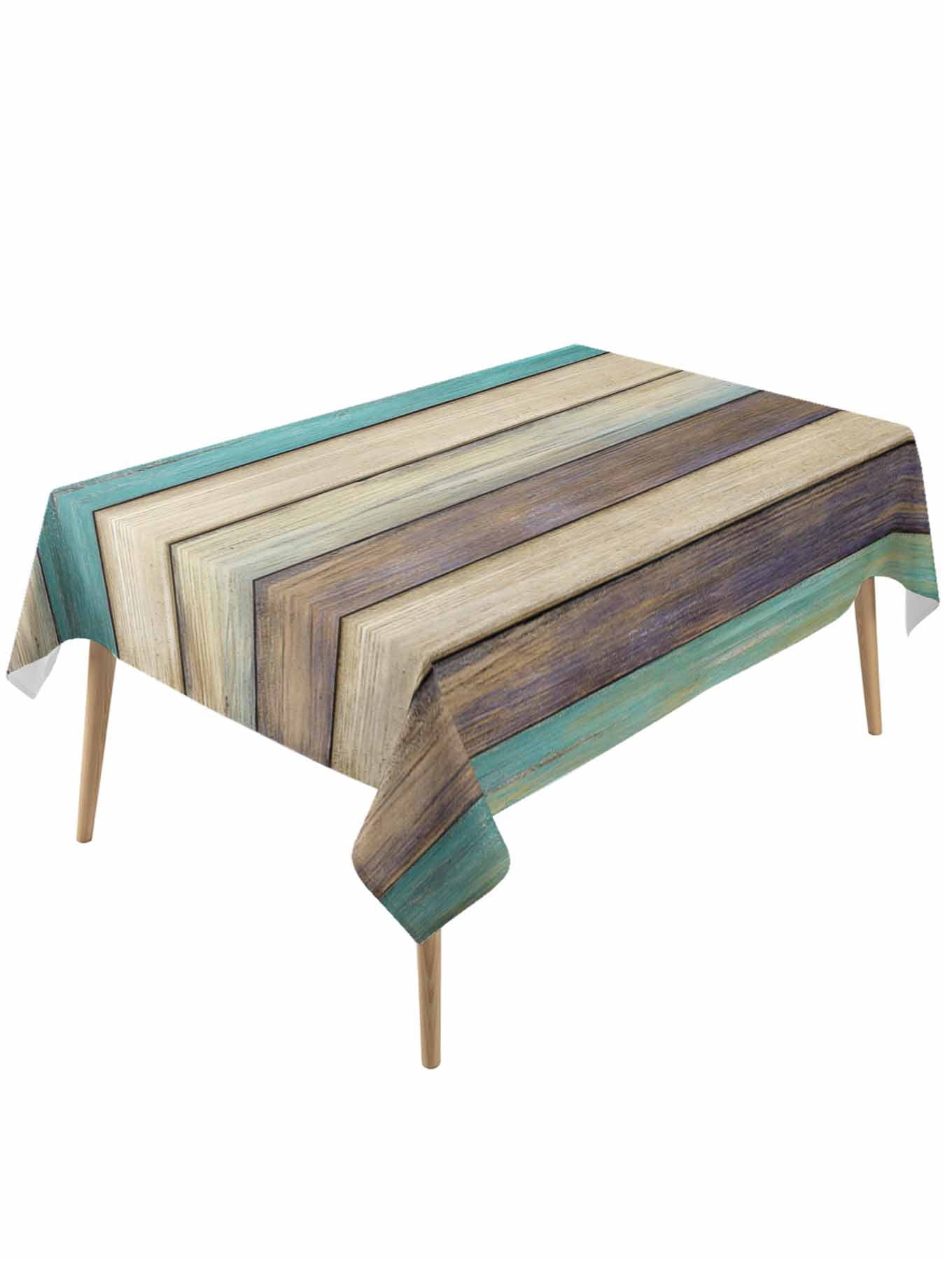 Brown Teal Home Table Cloth, Vintage Farmhouse Retro Wooden Waterproof ...