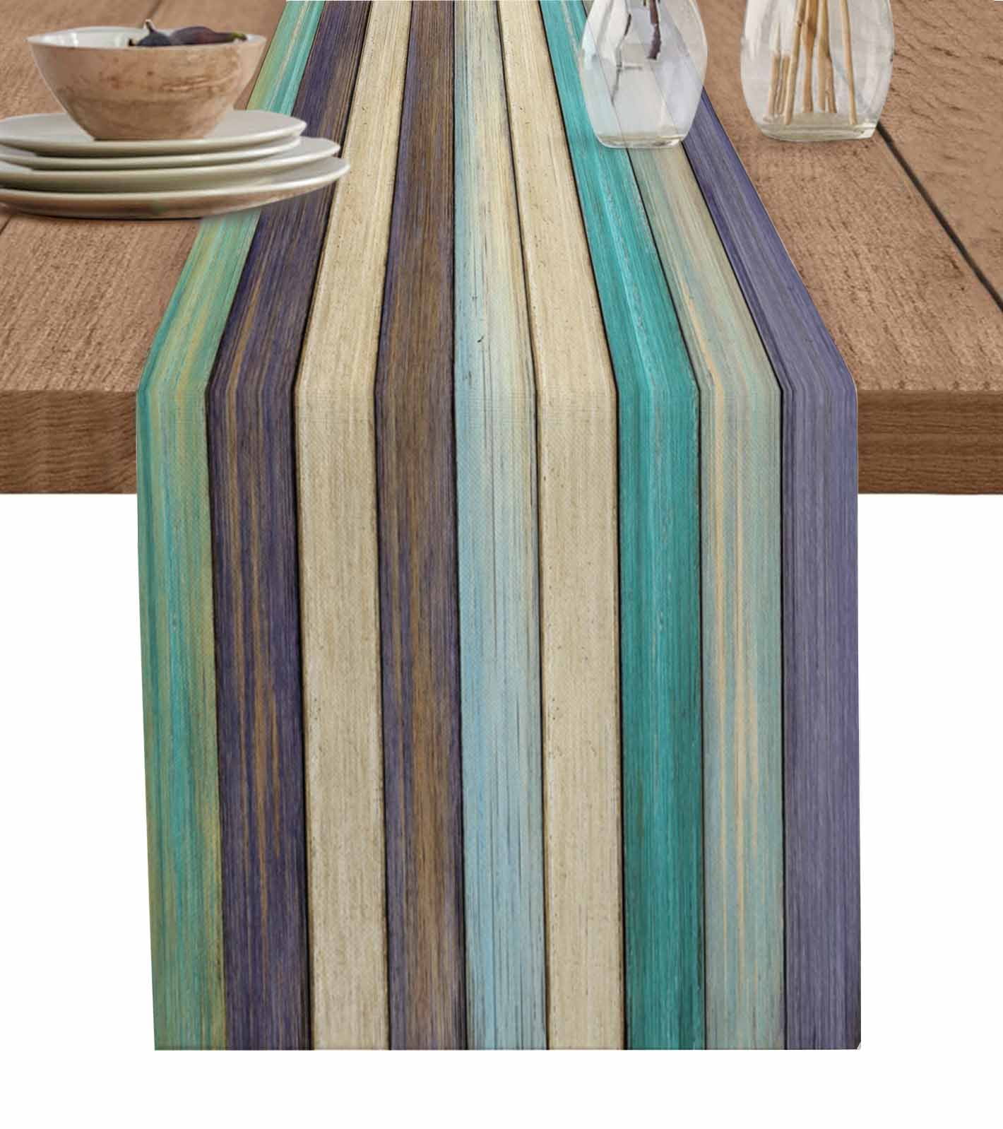 Brown Teal Home Table Runner Vintage Farmhouse Retro Wooden ...