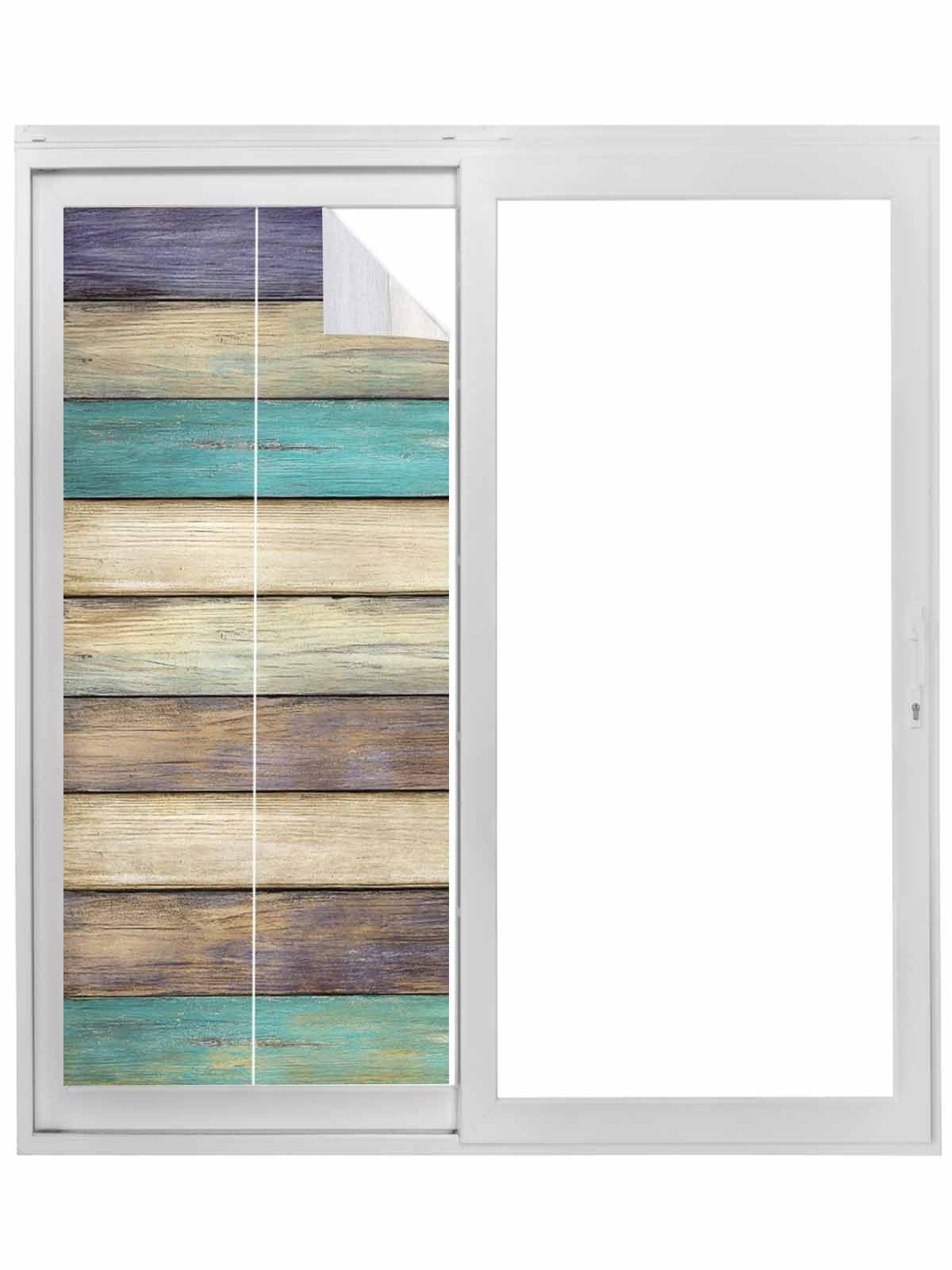 Brown Teal Home Window Privacy Film, Vintage Farmhouse Retro Wooden ...
