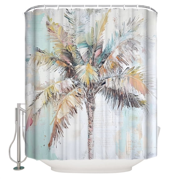 Brown Teal Palm Tree Bathroom Shower Curtains with 12 Hooks Waterproof ...