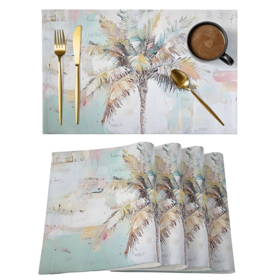 Brown Teal Palm Tree Placemats Set of 6 Coastal Trees Tropical Oil ...