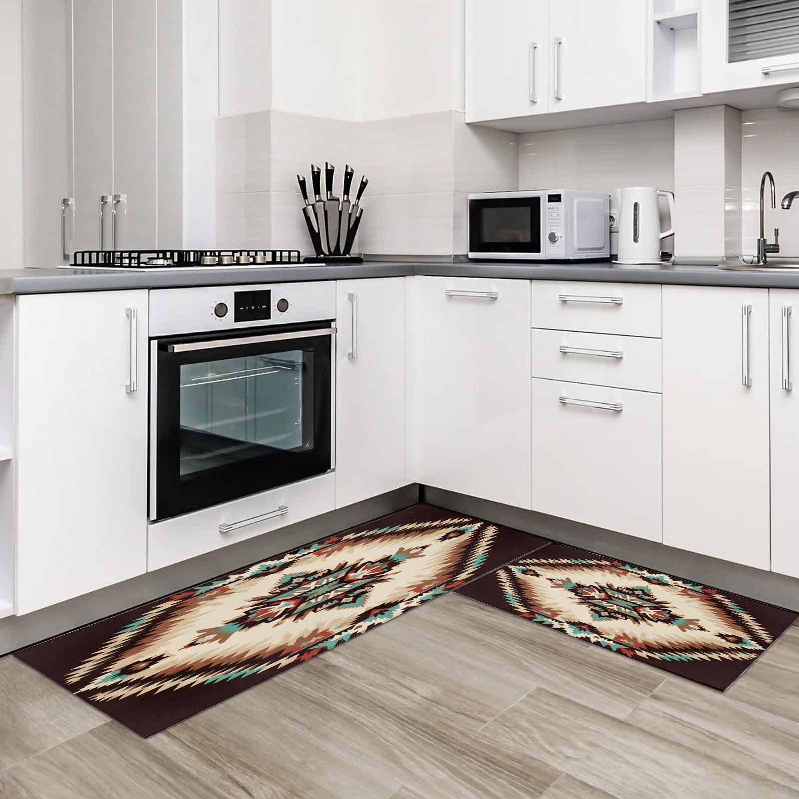 Brown Teal Red Boho 2 Pieces Non-Slip Kitchen Mat Set Ethnic Vintage ...