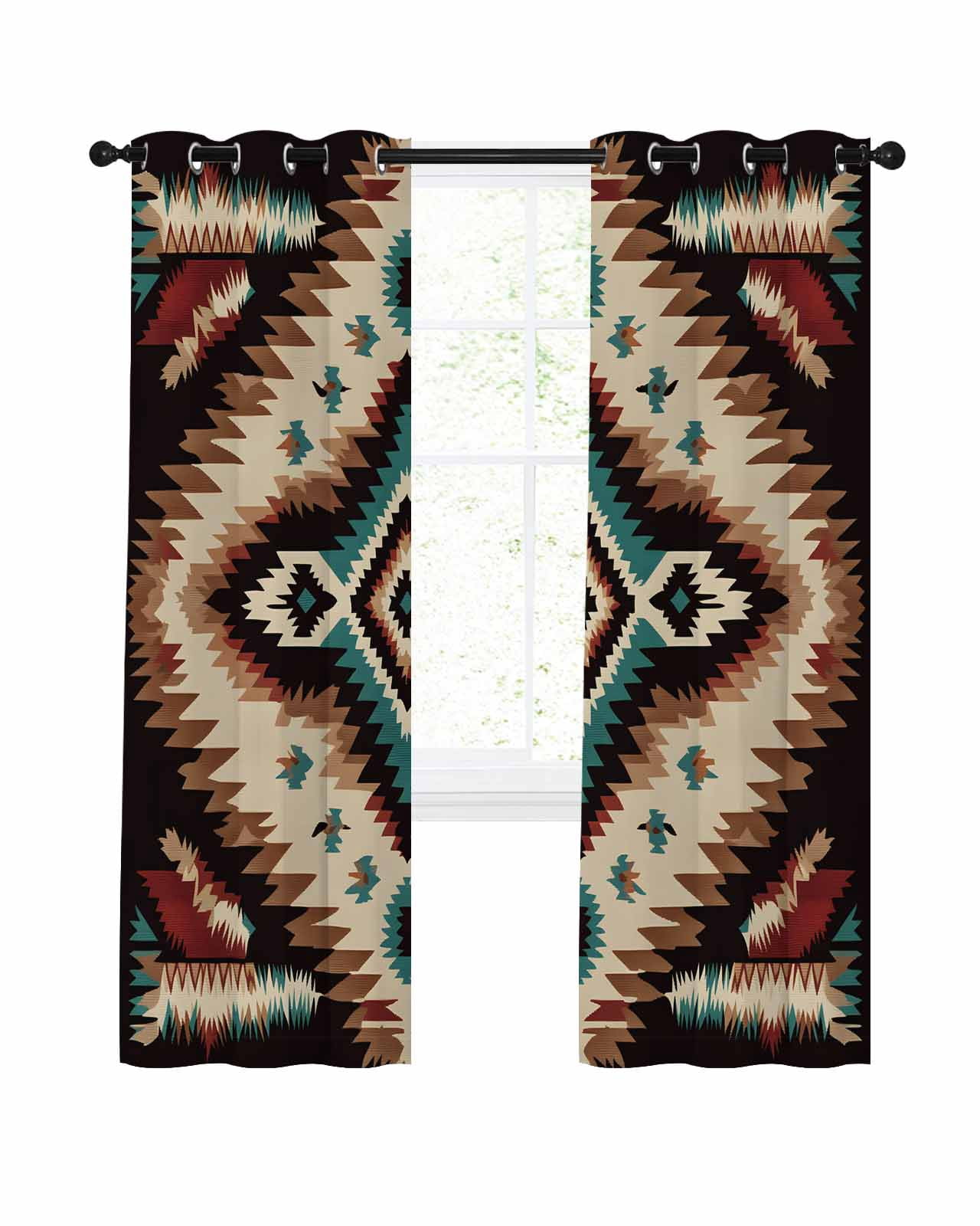 Brown Teal Red Boho Blackout Curtains 84 Inches Long for Bedroom ...