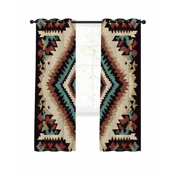 Brown Teal Red Boho Blackout Curtains 90 Inches Long for Bedroom ...