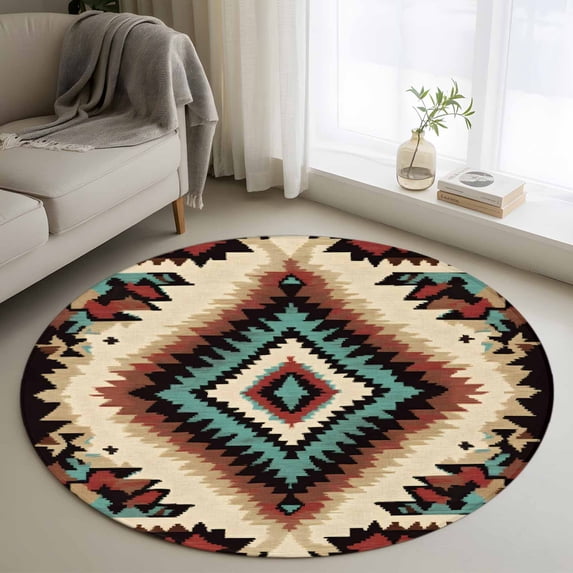Brown Teal Red Boho Round Area Rug 3 FT,Small Kitchen Bathroom Mats ...