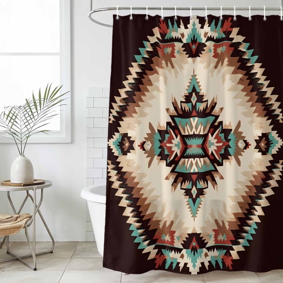 Brown Teal Red Boho Waterproof Fabric Shower Curtain,Ethnic Vintage ...