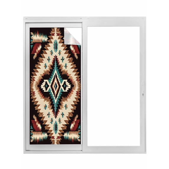 Brown Teal Red Boho Window Privacy Film, Southwestern Vintage Geometric ...