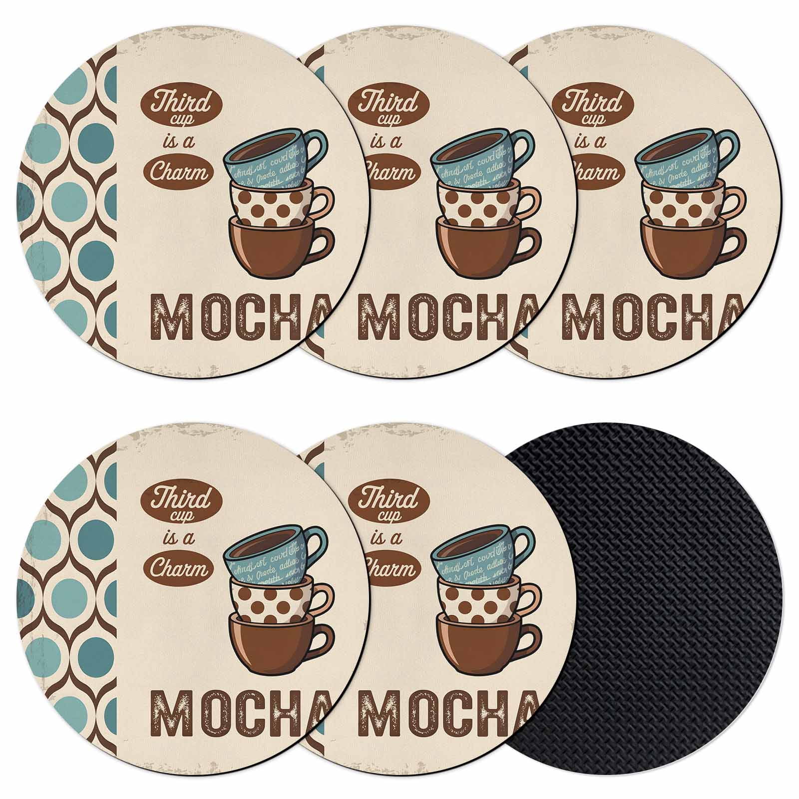 Brown Teal Retro Coffee Coasters Set of 6, Absorbent Coasters for ...