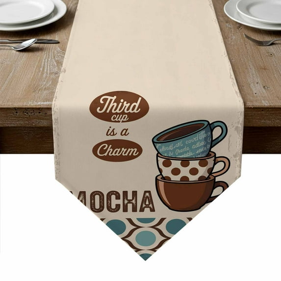 Brown Teal Retro Coffee Table Runner Linen Burlap Table Runner 70 ...