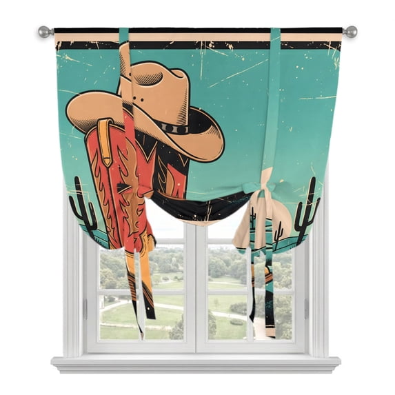 Brown Teal Western Tie Up Curtains for Window, Thermal Insulated ...