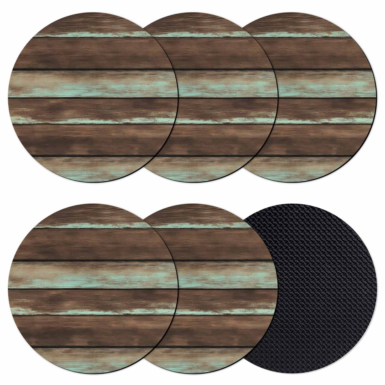 Brown Teal Wooden Coasters Set of 6, Absorbent Coasters for Drinks ...