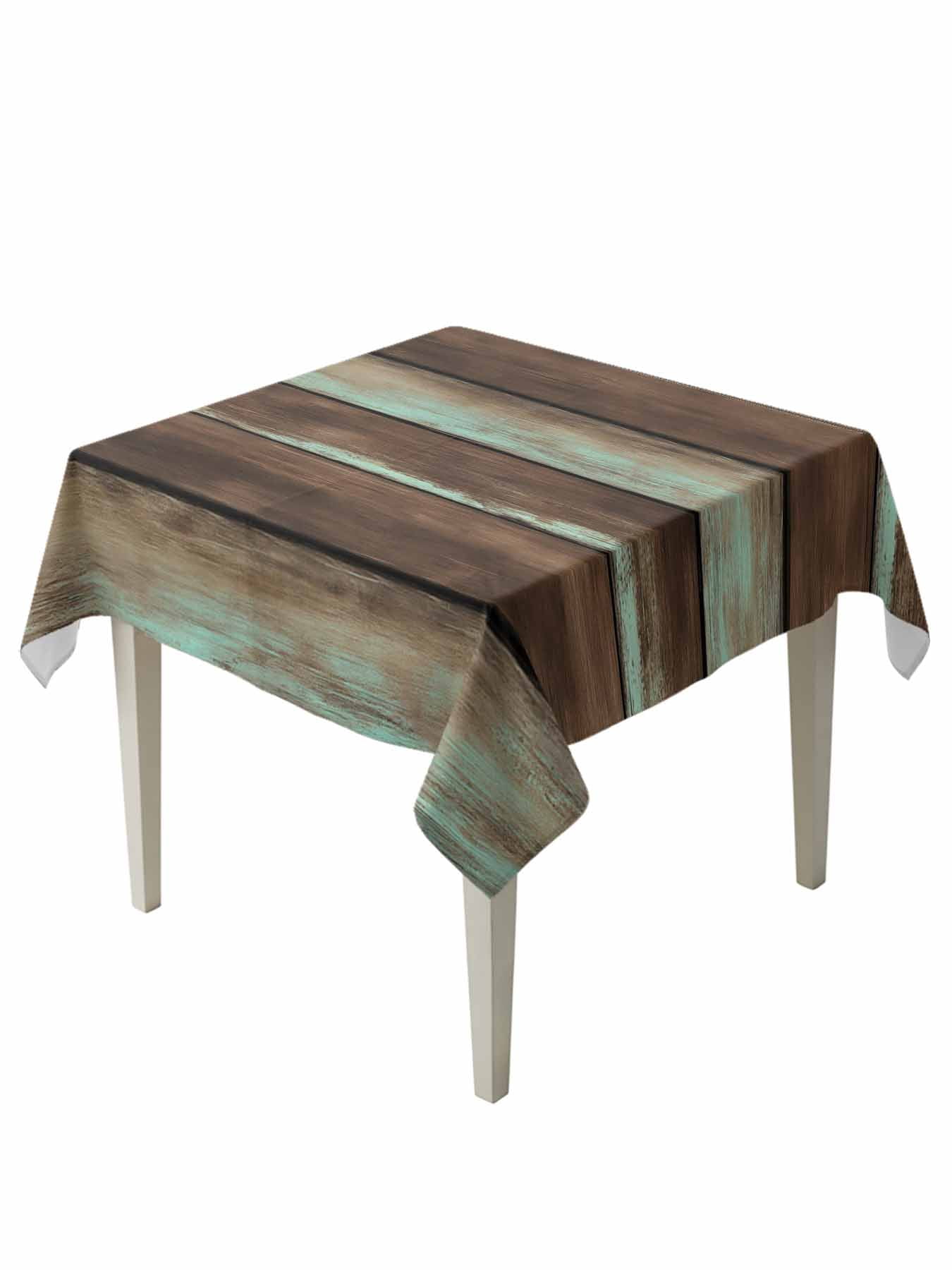 Brown Teal Wooden Suqare Tablecloth - 54 x 54 Inch, Vintage Farmhouse ...