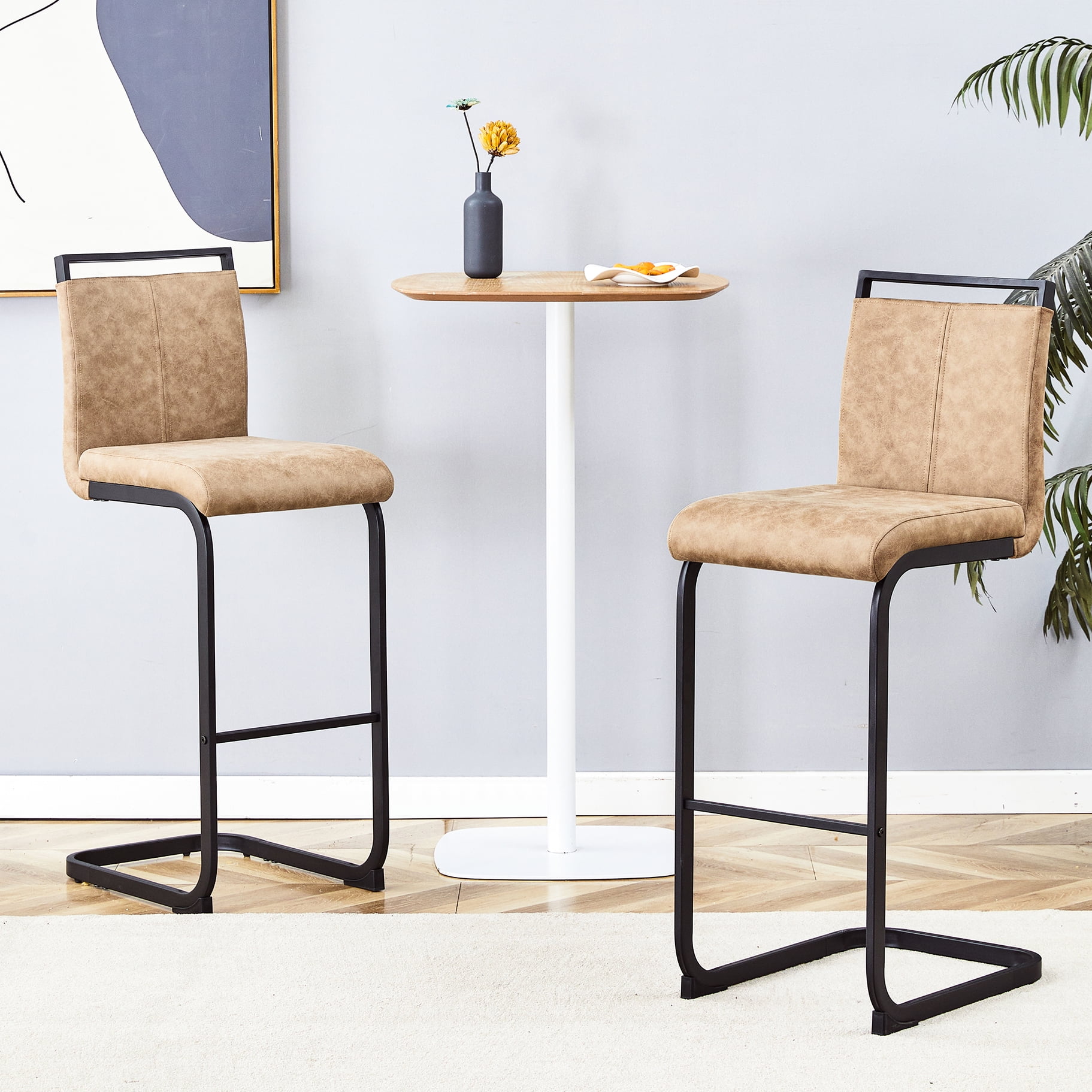 Brown Tech Fabric Bar Stool (2 Stools), 42.5" Height - Modern Comfort ...