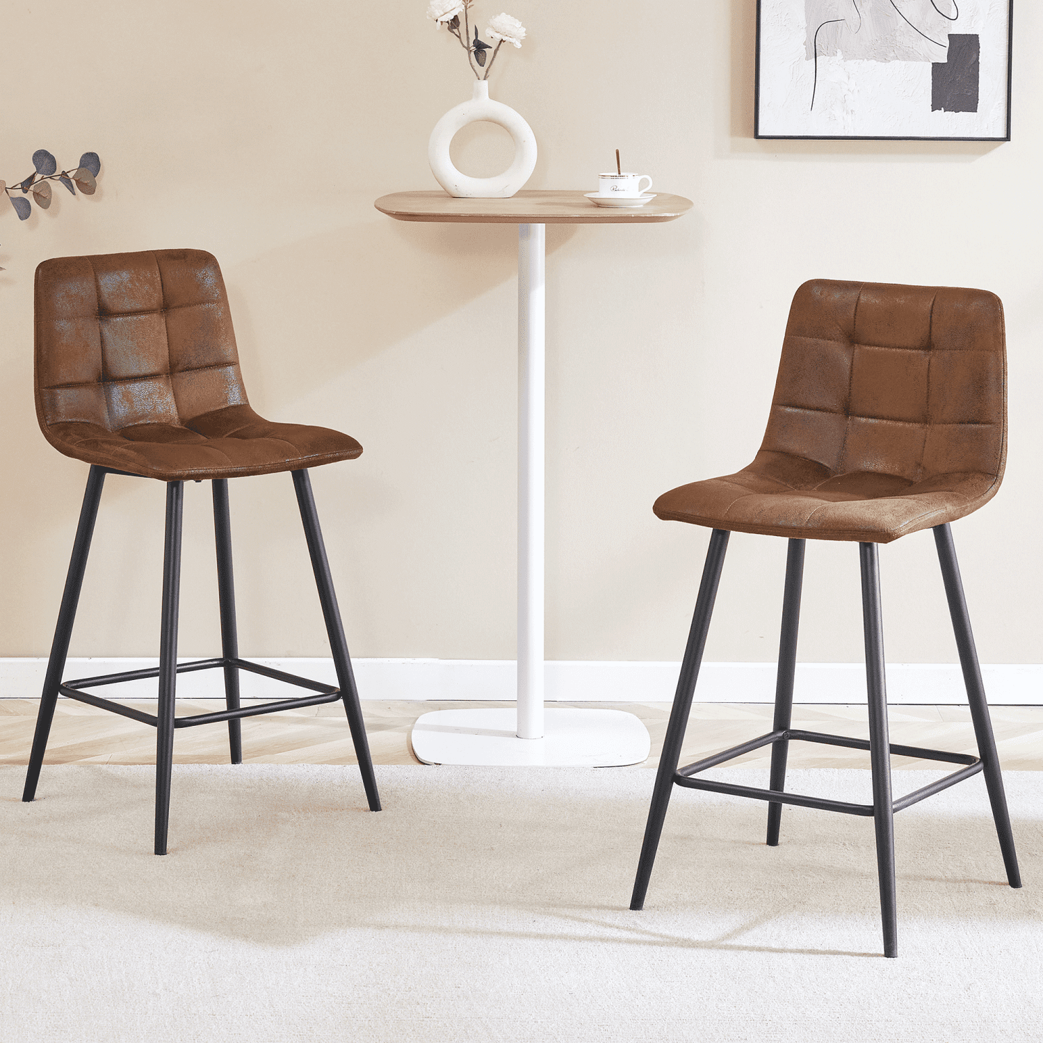 Brown Techno-Fabric Bar Chair Set - Two Pieces, Stable Comfort. Thoughtful Design Of Rounded ...