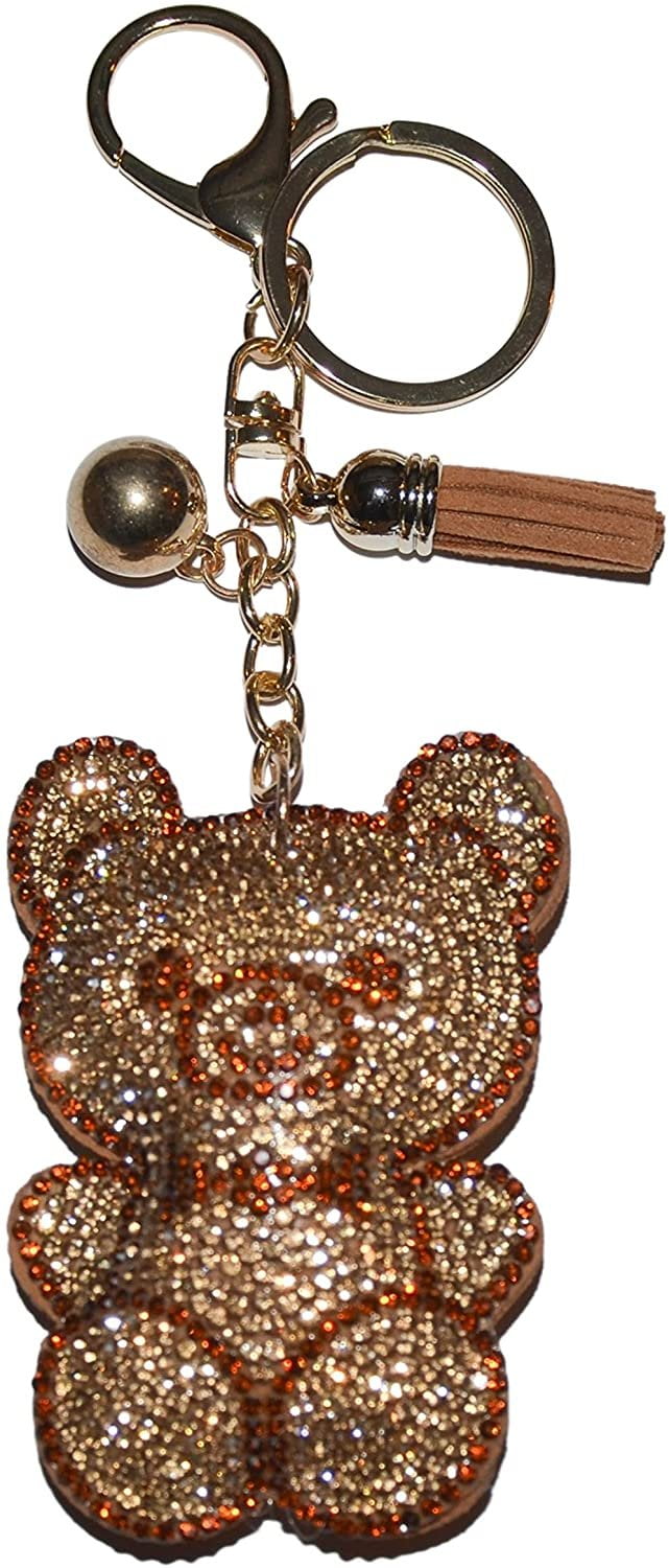 Brown Teddy Bear Keychain for Women and Girls, Bling Backpack Charm ...