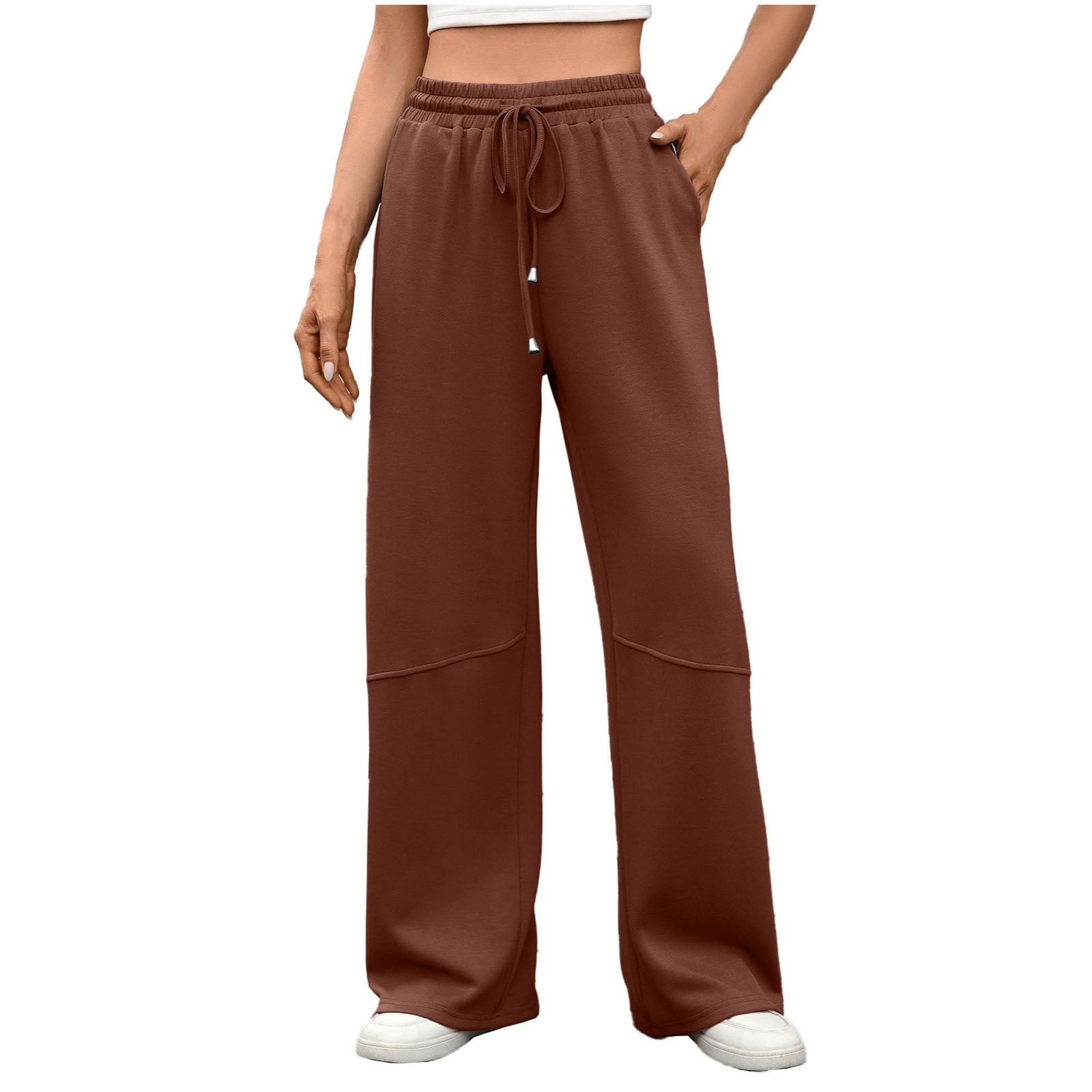 Brown Teen Girls Trousers Pants for Women Brunch Ruched High Leg ...