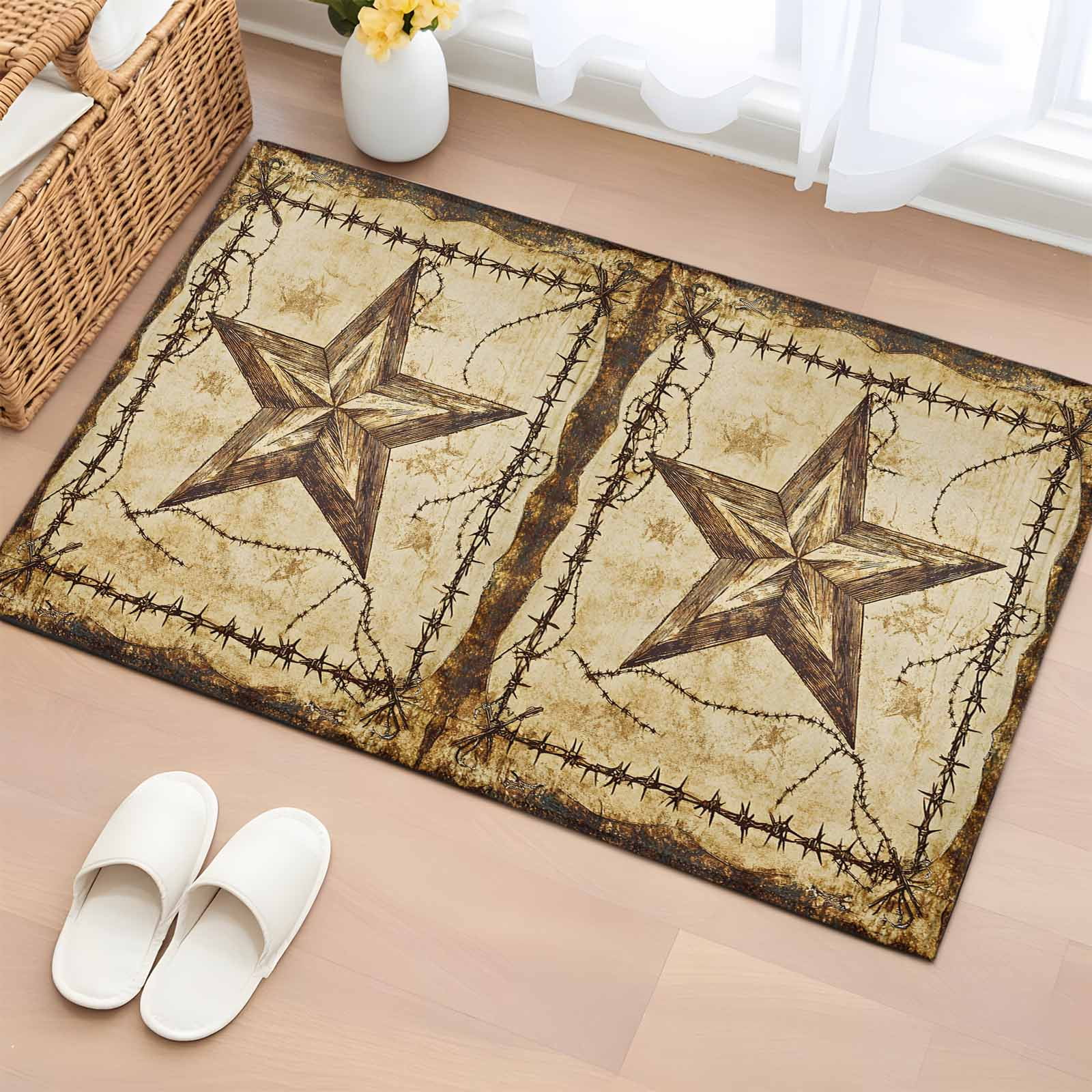 Brown Texas Star Country Bathroom Rug Washable 2x3 Entryway Rug Non ...