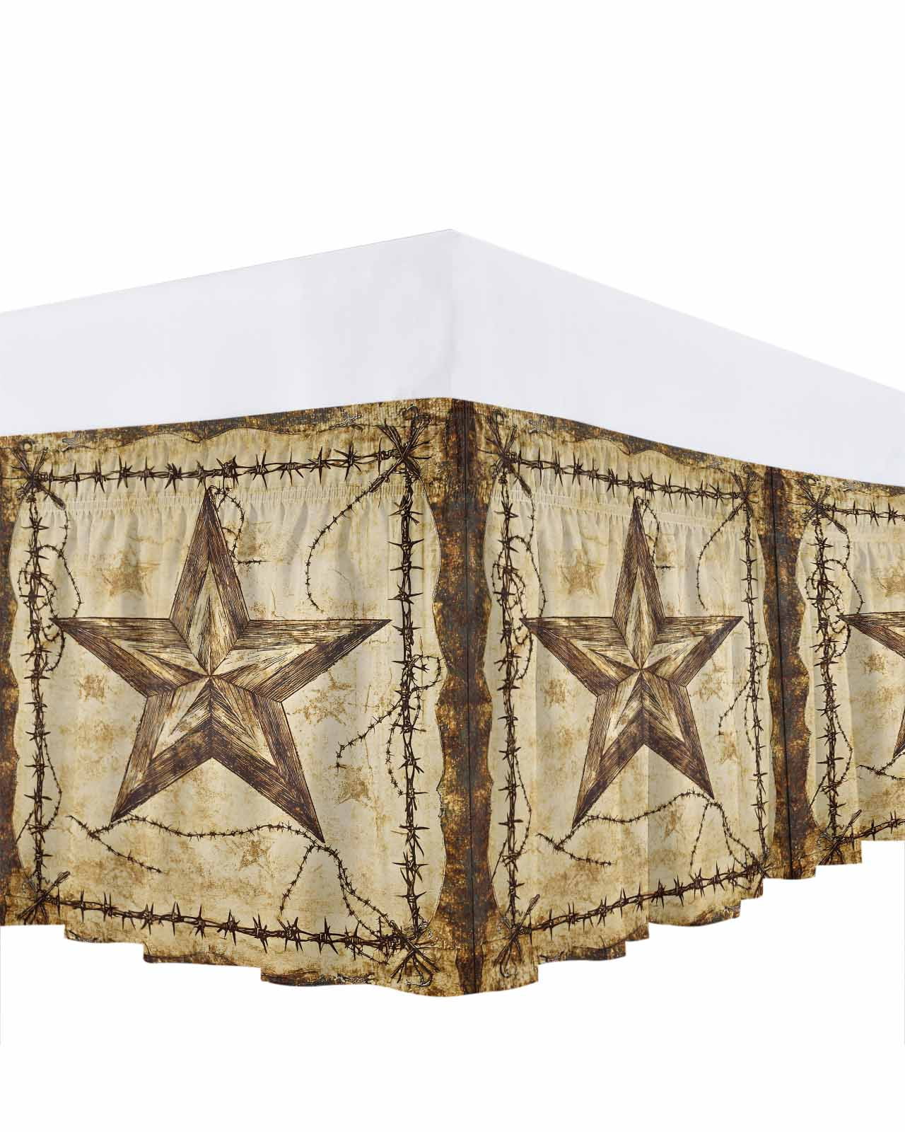 Brown Texas Star Country Bed Skirt King Size, Western Stars Retro Wrap ...