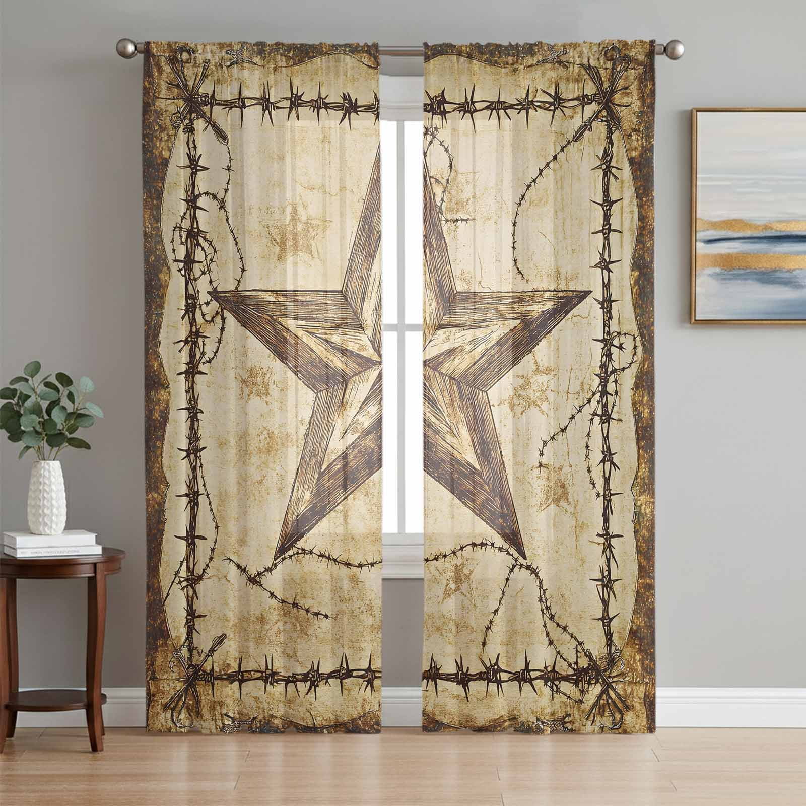 Brown Texas Star Country Semi Sheer Window Curtains 96 Inches Long ...