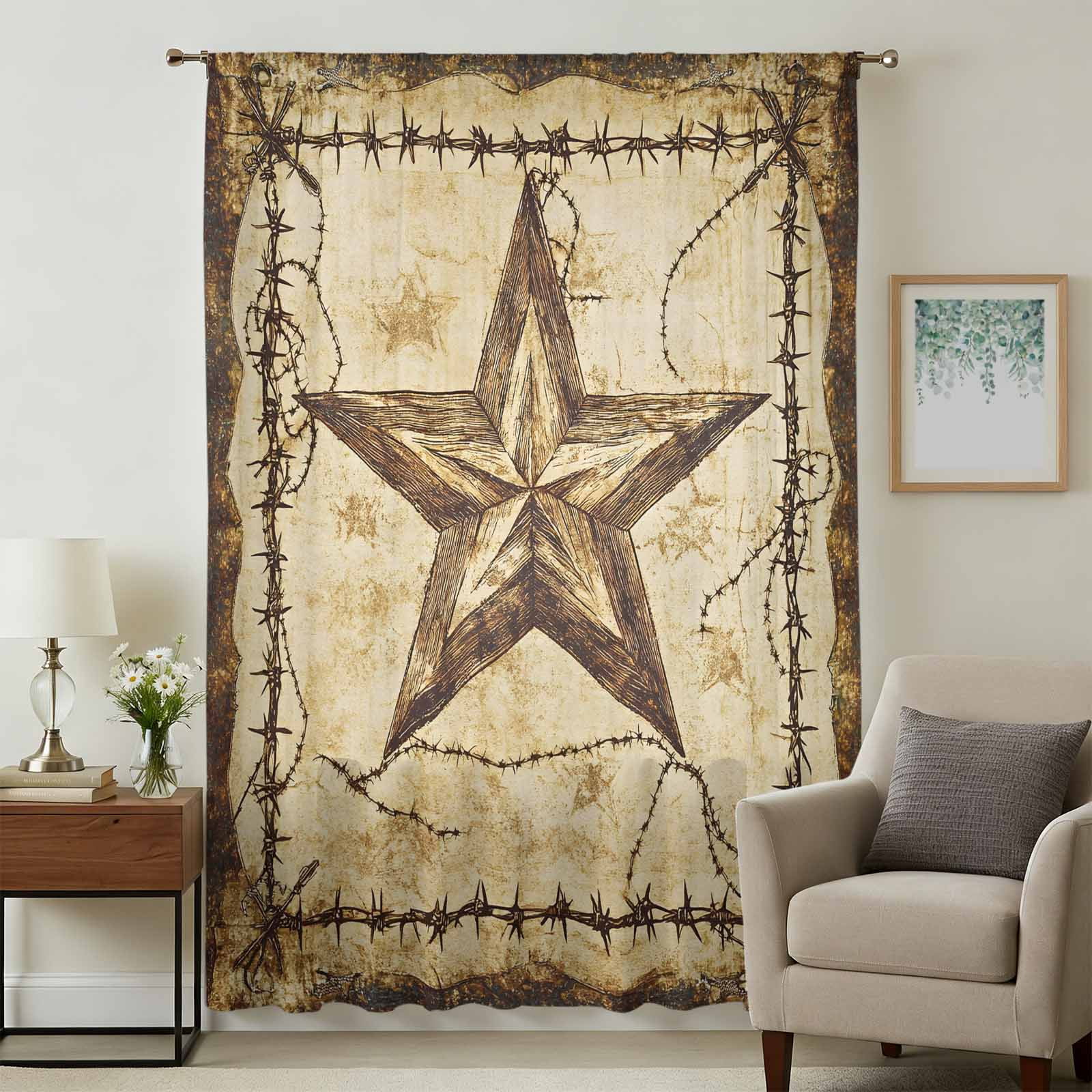 Brown Texas Star Country Sheer Curtains 108 Inches Extra Long, Western ...