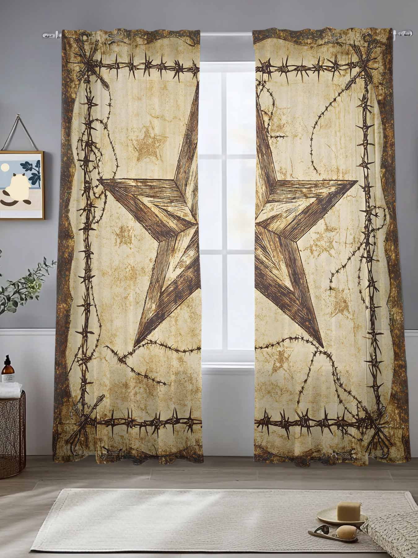 Brown Texas Star Country Sheer Curtains for Living Room Bedroom Western ...