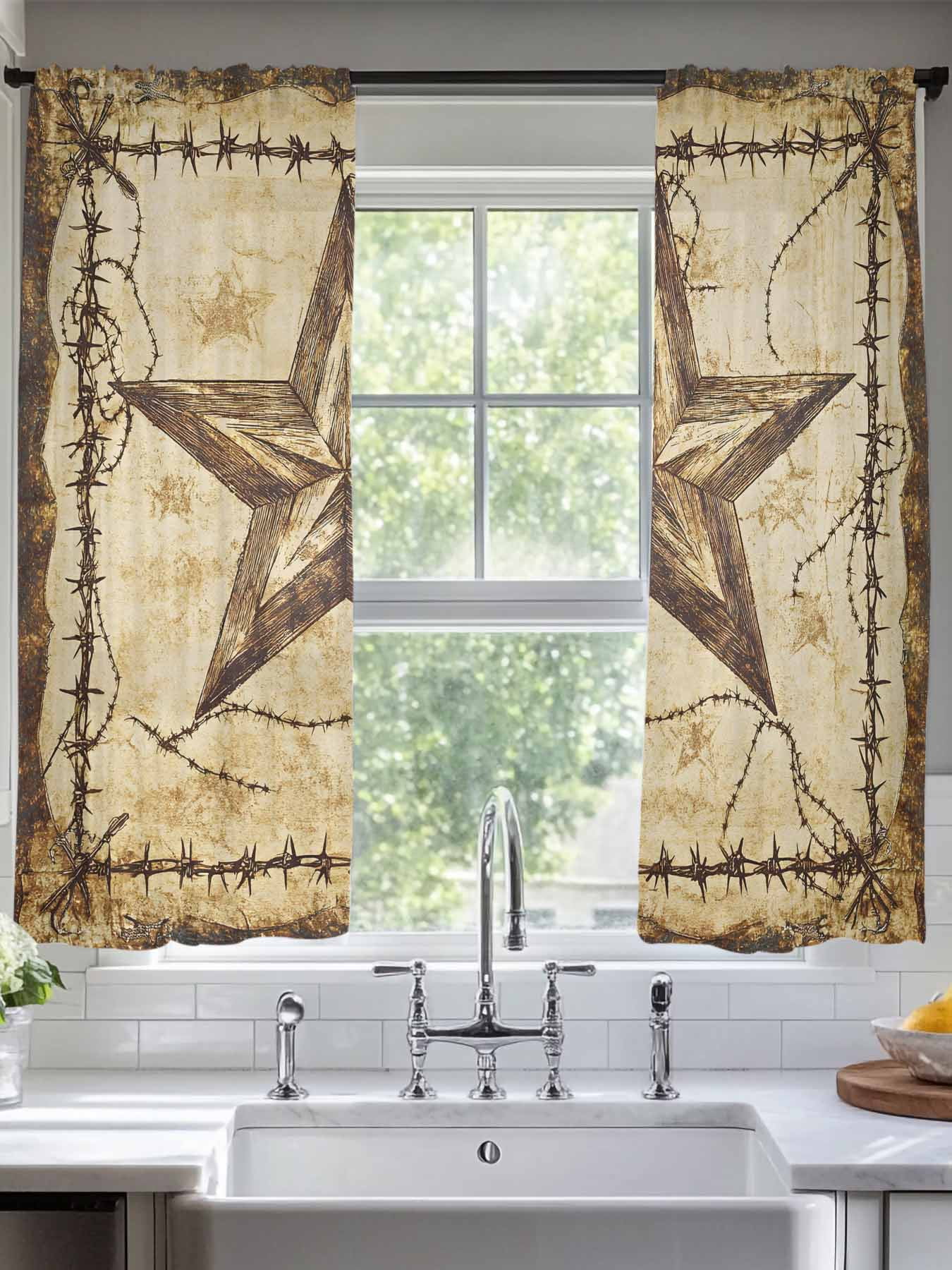 Brown Texas Star Country Sheer Curtains for Living Room Bedroom Western ...