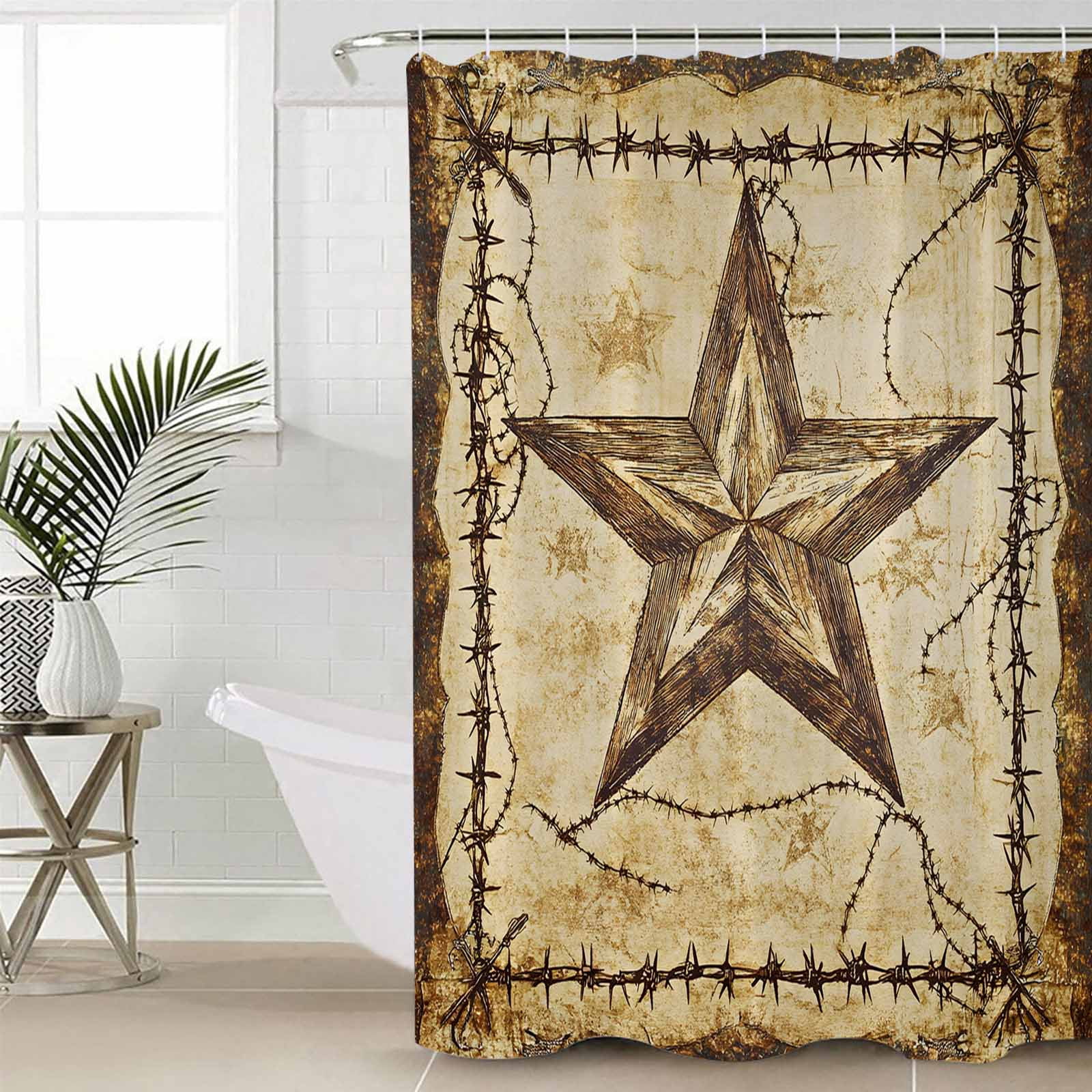 Brown Texas Star Country Shower Curtain Set, Waterproof Shower Curtains ...