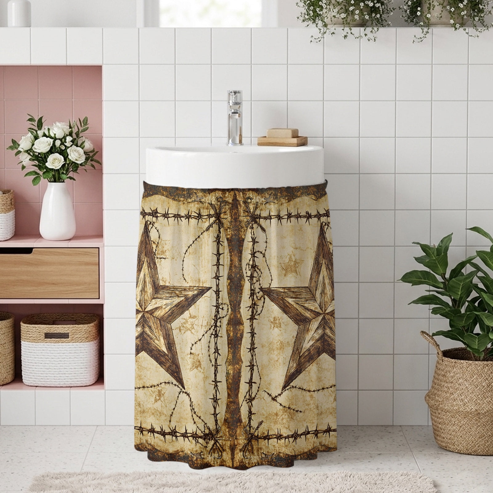 Brown Texas Star Country Small Cabinet Curtain 11''x13'', Western Stars ...