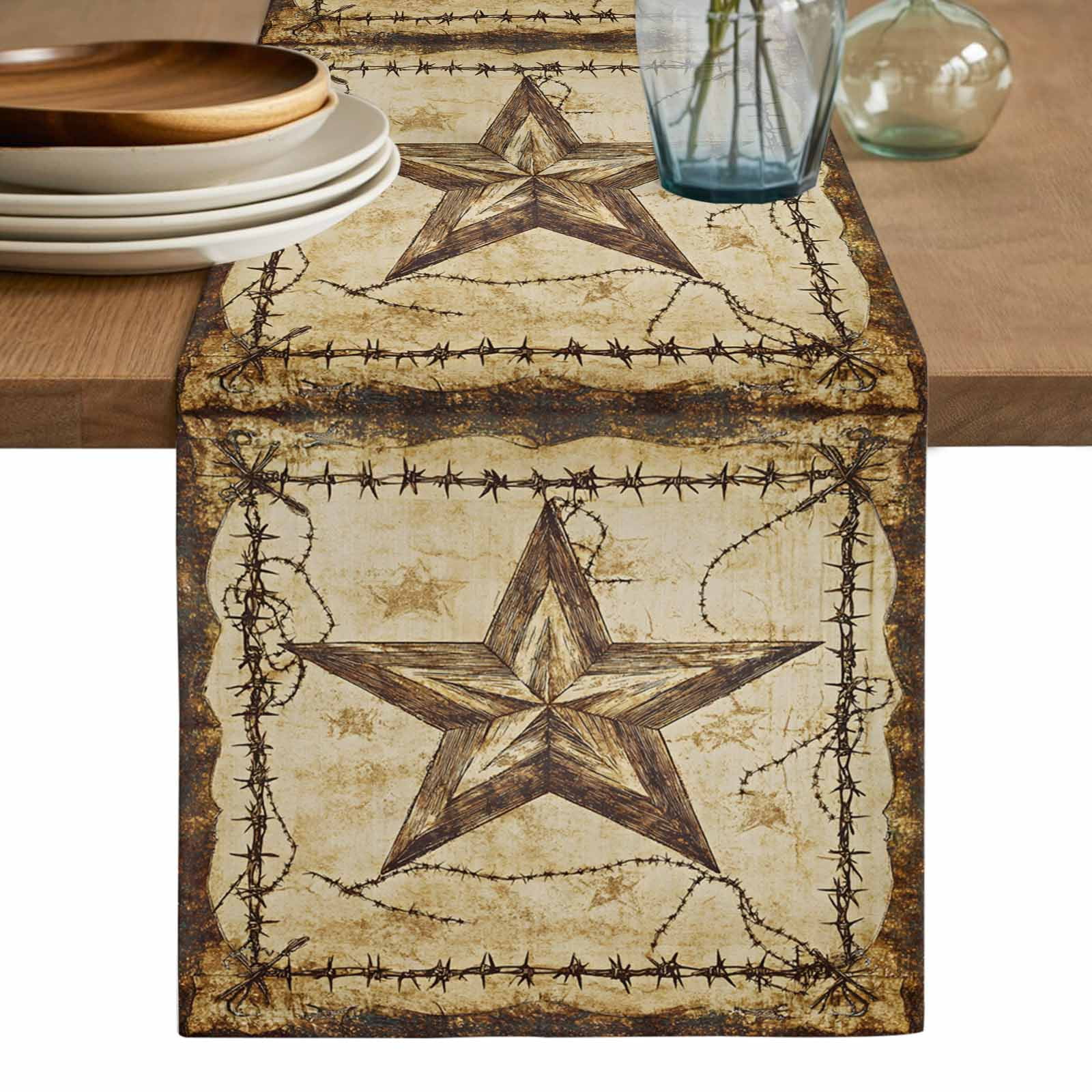 Brown Texas Star Country Table Runner, Western Stars Retro Washable ...