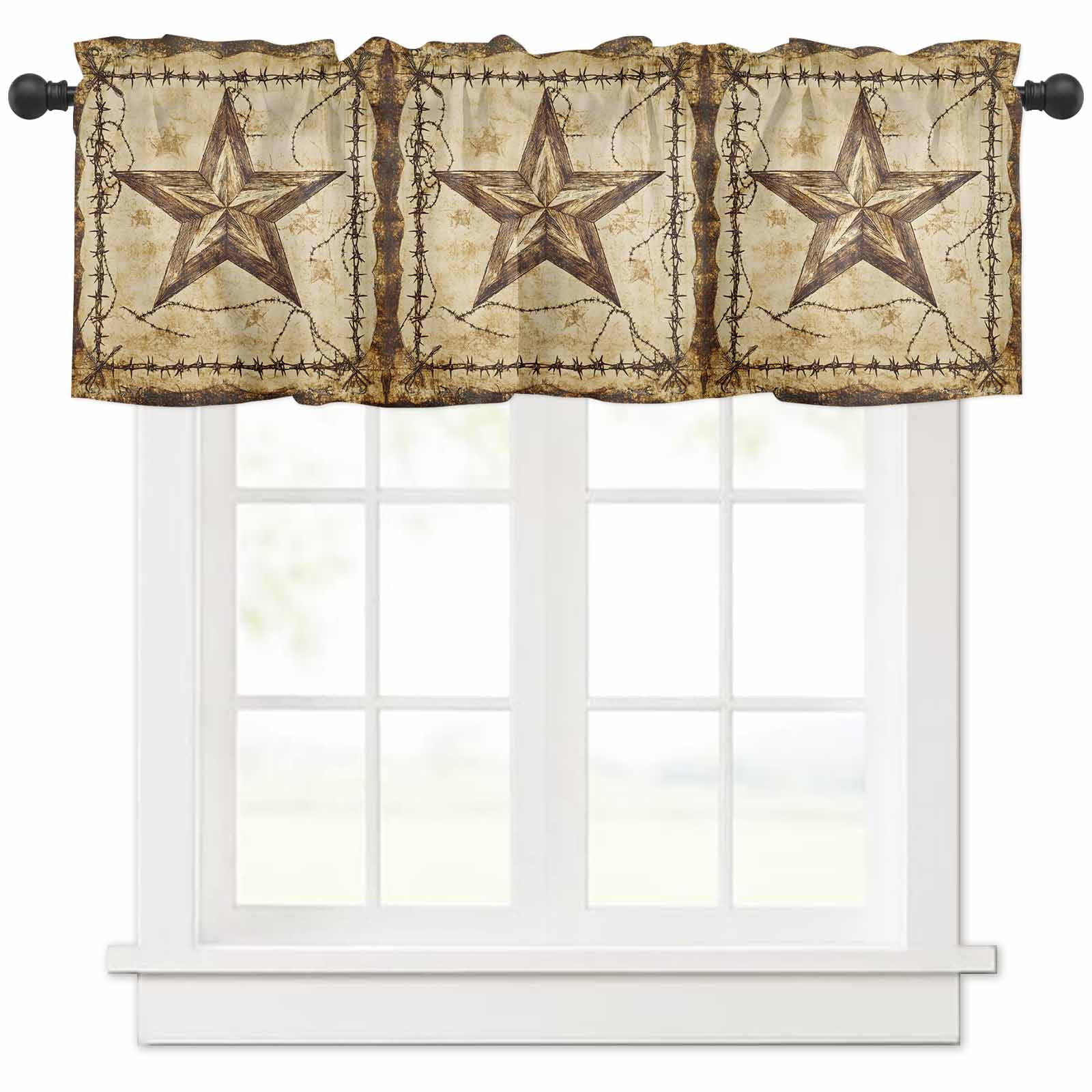 Brown Texas Star Country Valances for Windows Farmhouse Kitchen ...