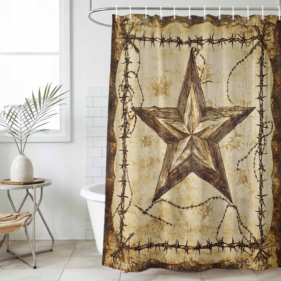 Brown Texas Star Country Waterproof Fabric Shower Curtain,Western Stars ...