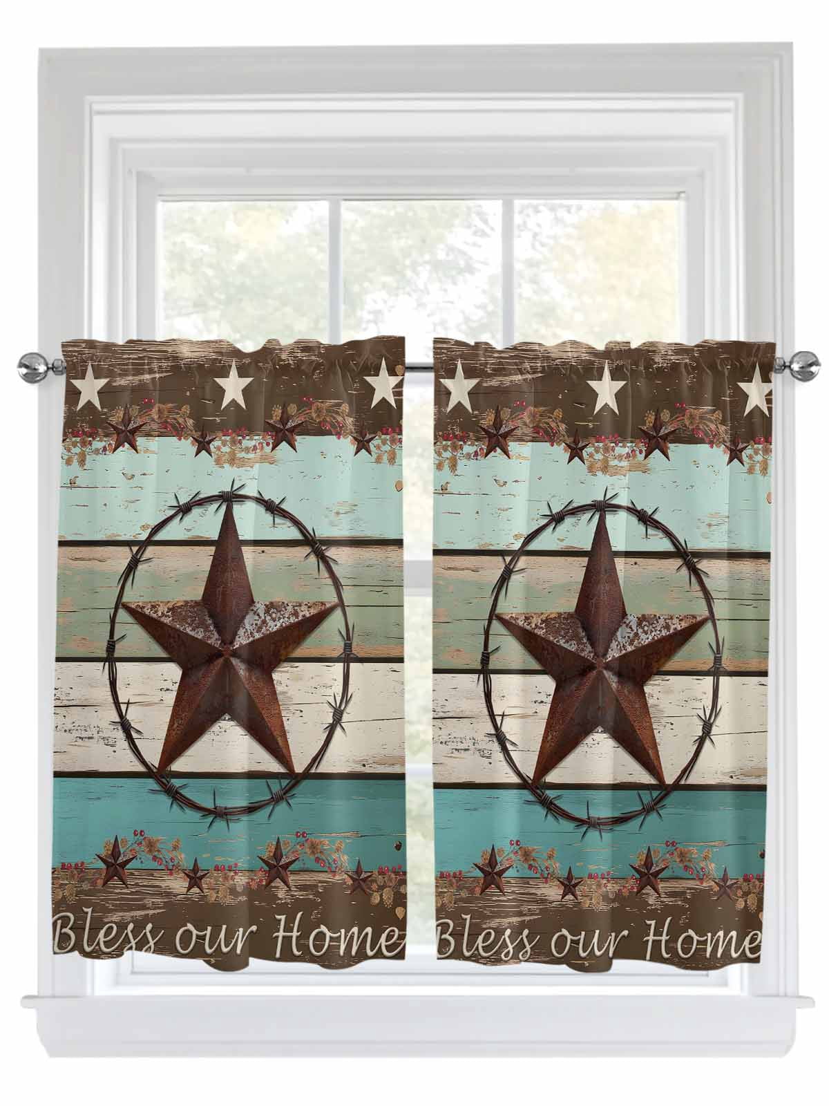 Brown Texas Star Teal Kitchen Curtains 54 Inches length, Vintage ...