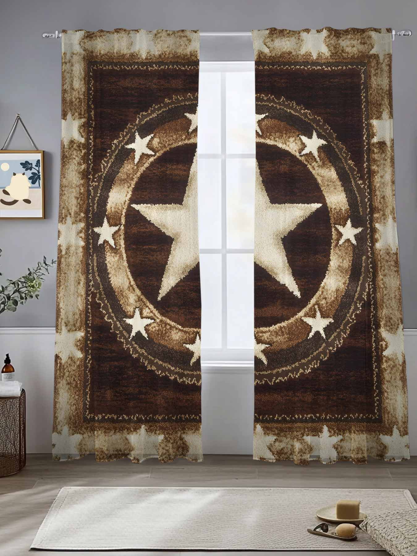 Brown Texas Star Western Sheer Curtains for Living Room Bedroom Country ...