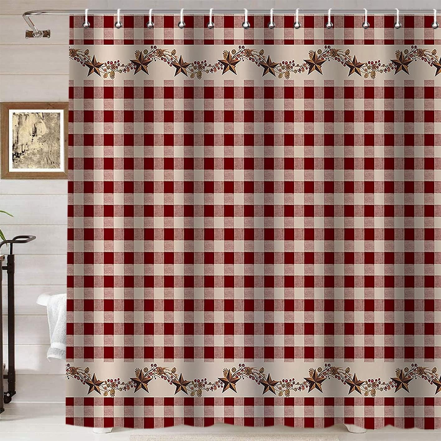 Brown Texas Star Western Shower Curtain, Primitive Star Red and Beige ...