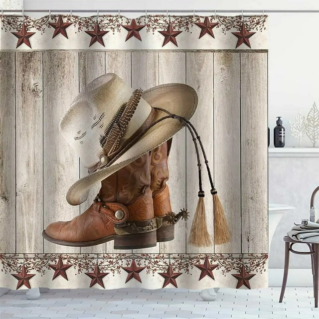 Brown Texas Star Western Shower Curtains Primitive Star Red and Beige ...