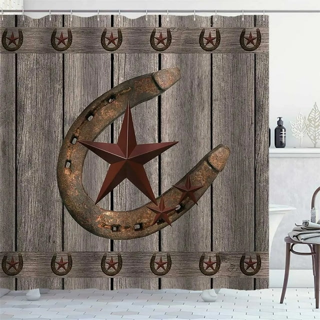 Brown Texas Star Western Shower Curtains Primitive Star Red and Beige ...
