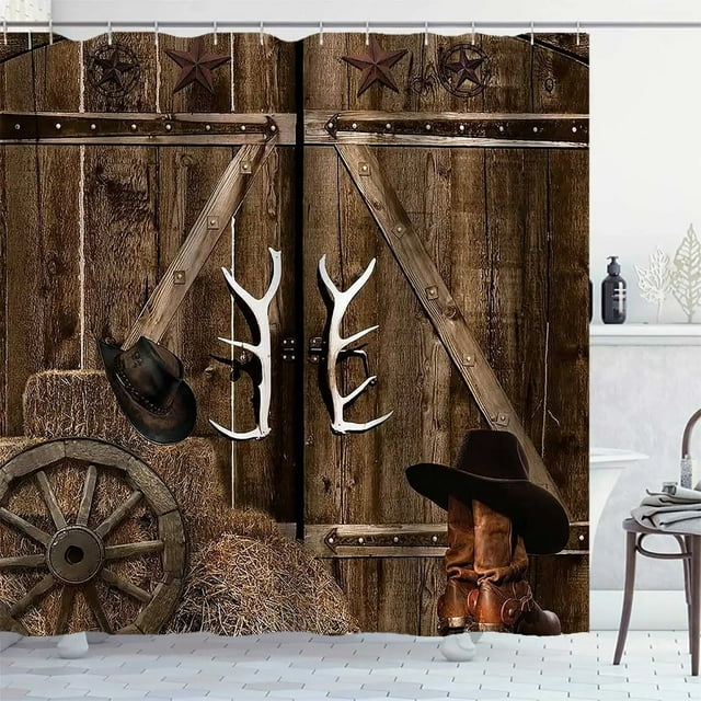 Brown Texas Star Western Shower Curtains Primitive Star Red and Beige ...