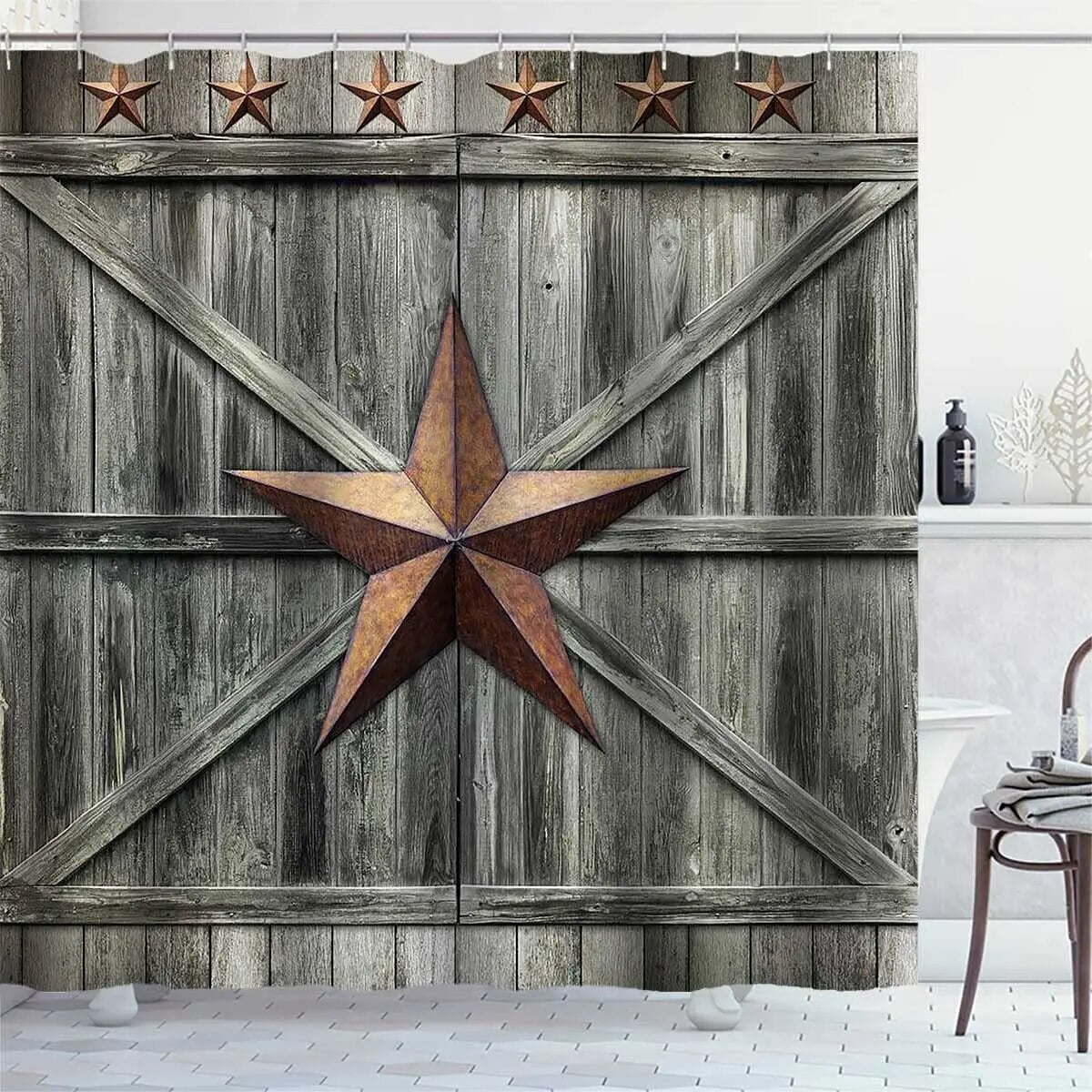 Brown Texas Star Western Shower Curtains Primitive Star Red and Beige ...
