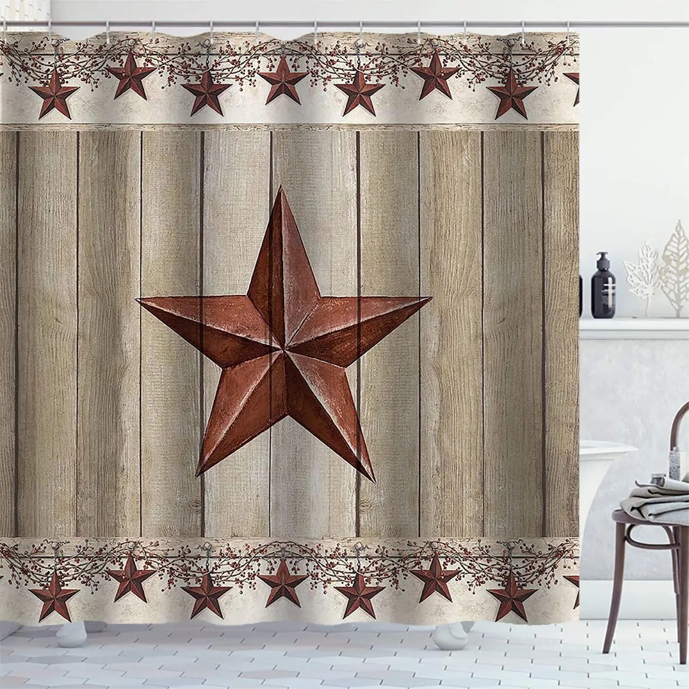 Brown Texas Star Western Shower Curtains Primitive Star Red and Beige ...