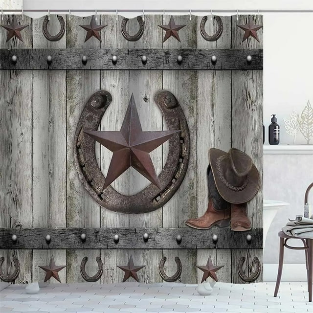 Brown Texas Star Western Shower Curtains Primitive Star Red and Beige ...