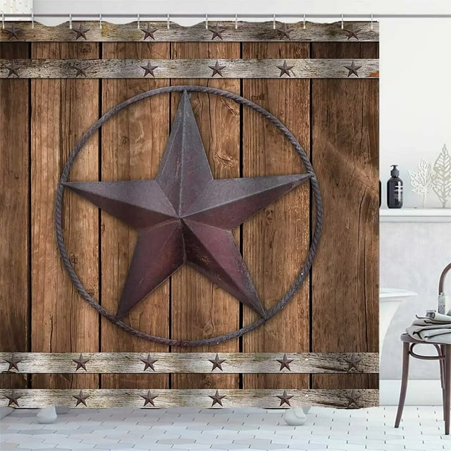 Brown Texas Star Western Shower Curtains Primitive Star Red and Beige ...