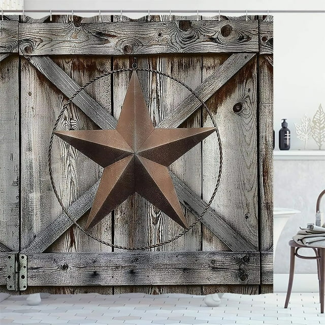 Brown Texas Star Western Shower Curtains Primitive Star Red and Beige ...
