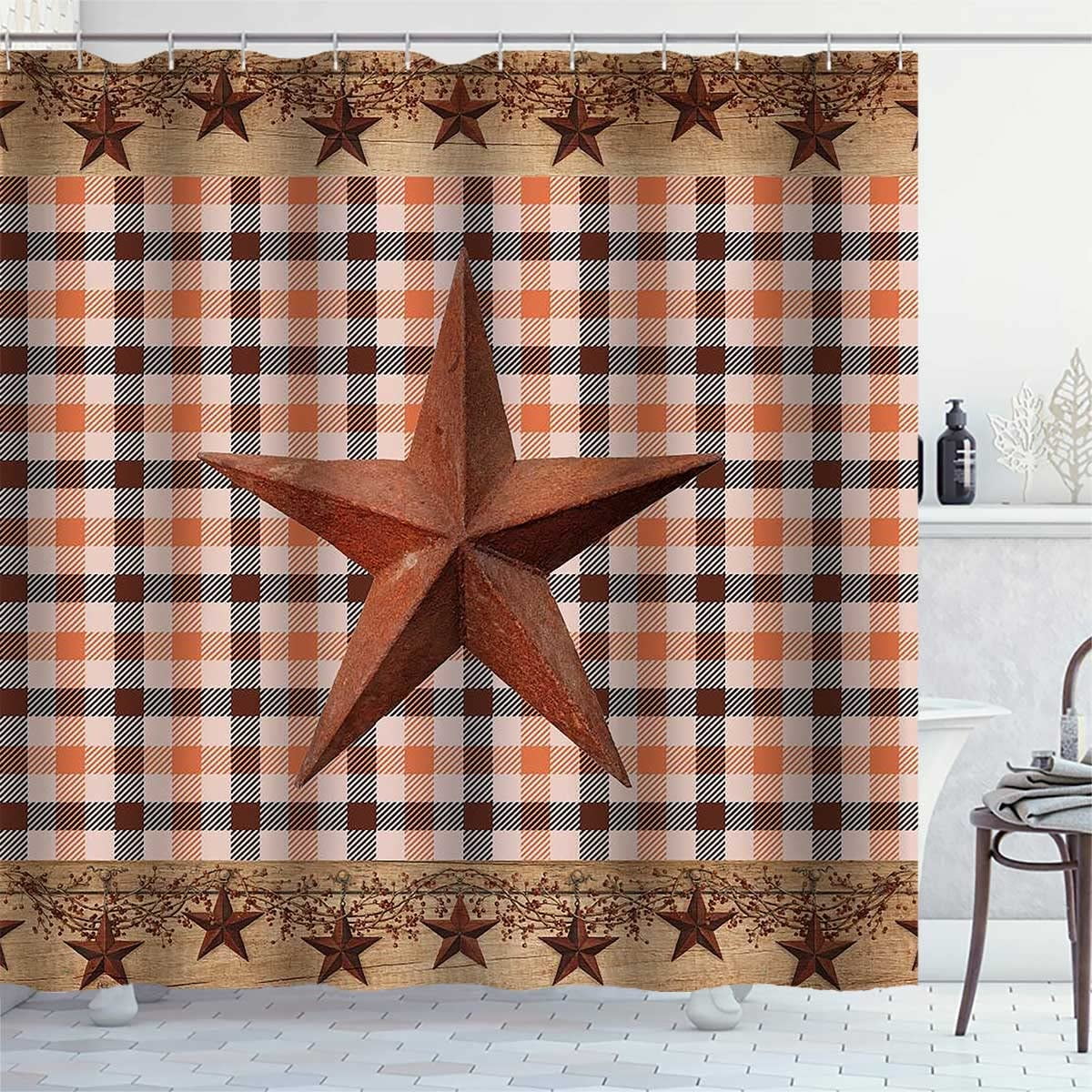 Brown Texas Star Western Shower Curtains Primitive Star Red and Beige ...