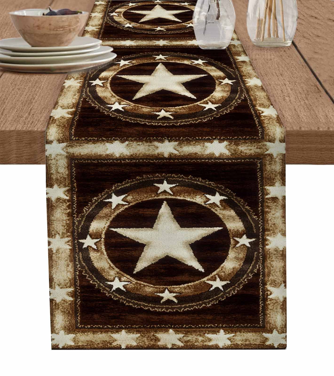 Brown Texas Star Western Table Runner 72 Inches, Country Retro Wooden ...