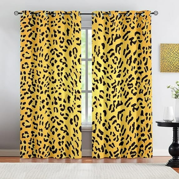 Brown Texture Curtains For Bedroom, Retro Leopard Pattern Print Window ...