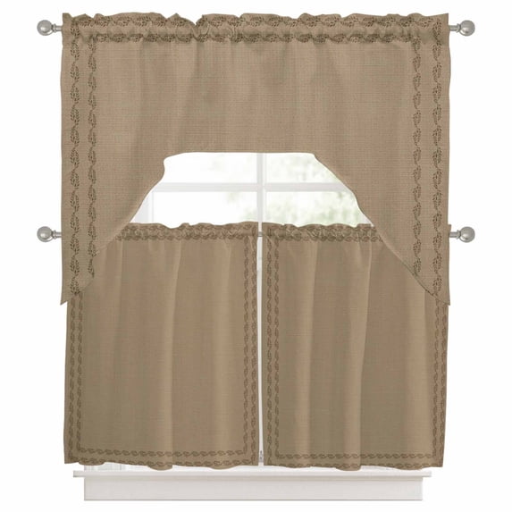 Brown Textured Kitchen Curtains Swag Valance and Tier Curtains Set 24 ...