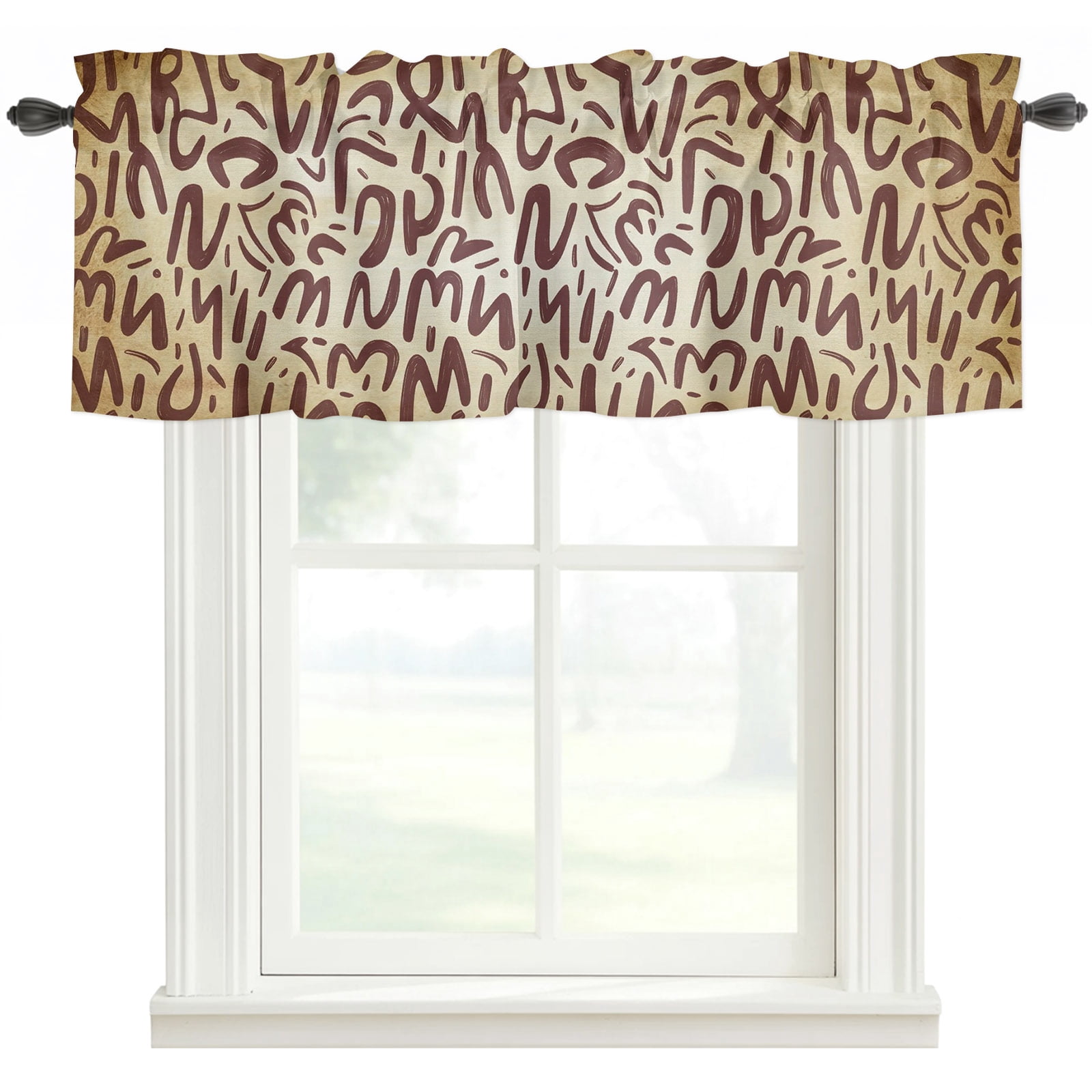 Brown Textured Scribbles Valances for Windows Farmhouse Kitchen ...