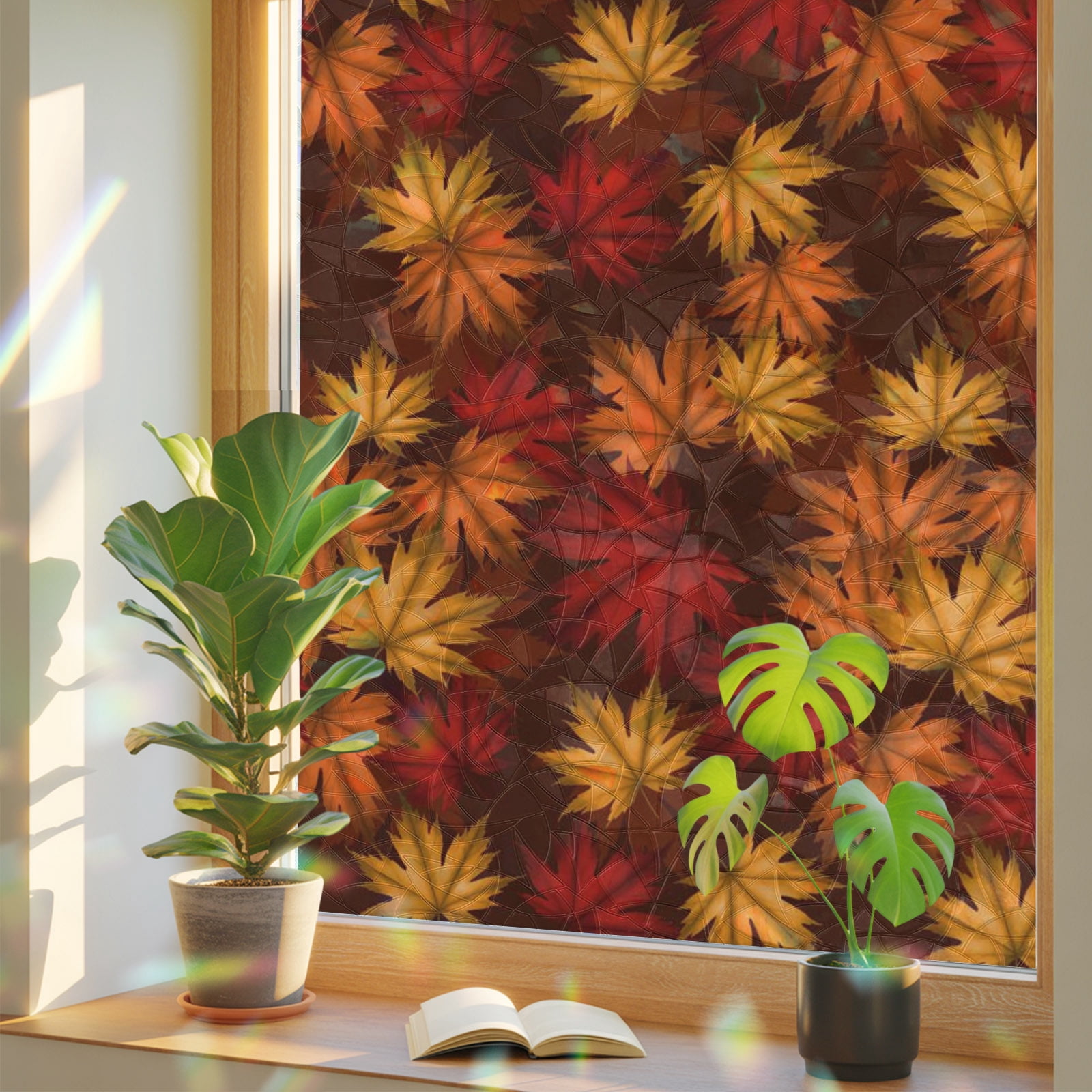 Brown Thanksgiving Privacy Window Film, Decorative Stained Glass Window ...