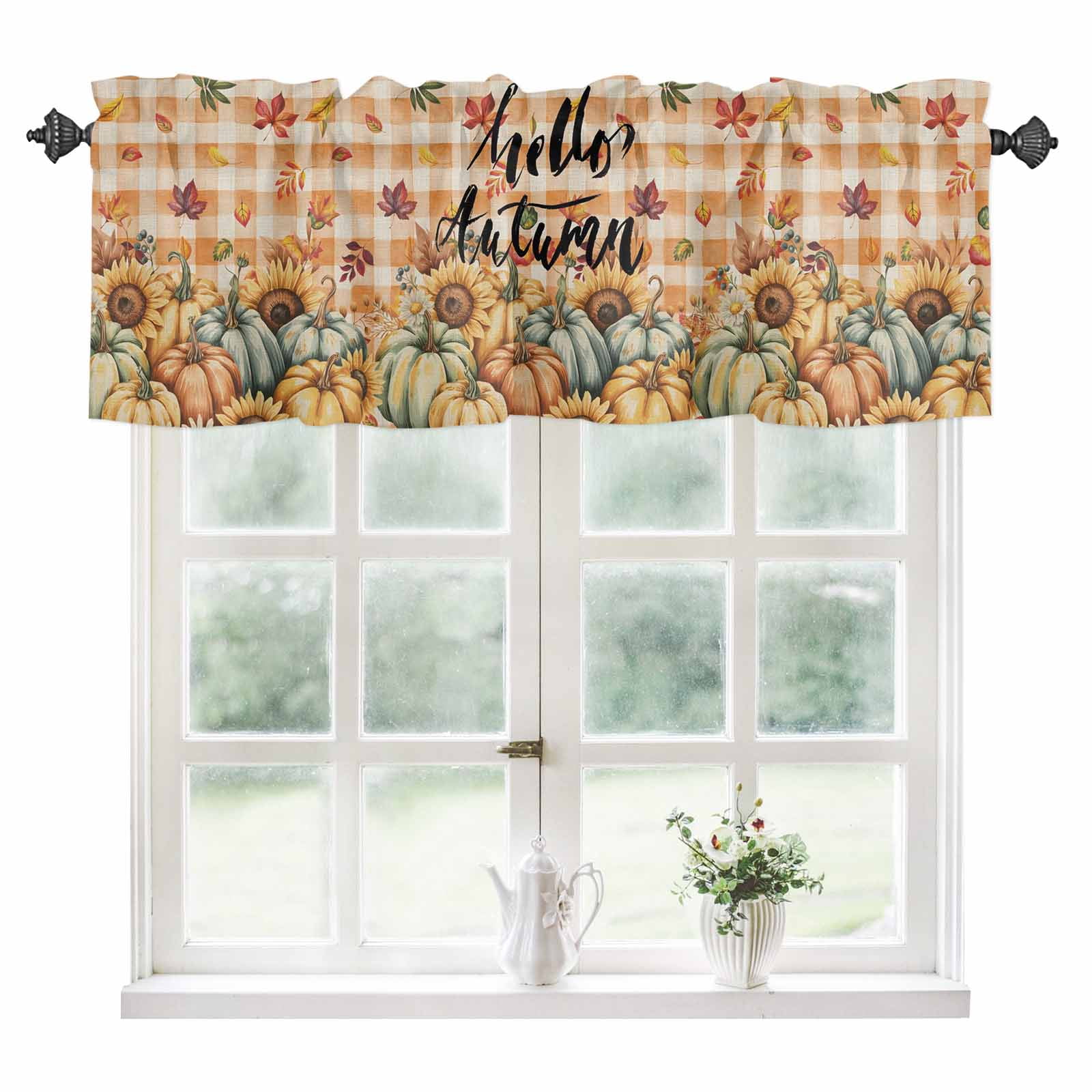 Brown Thanksgiving Pumpkin Kitchen Valances for Windows 60x18 Inch ...