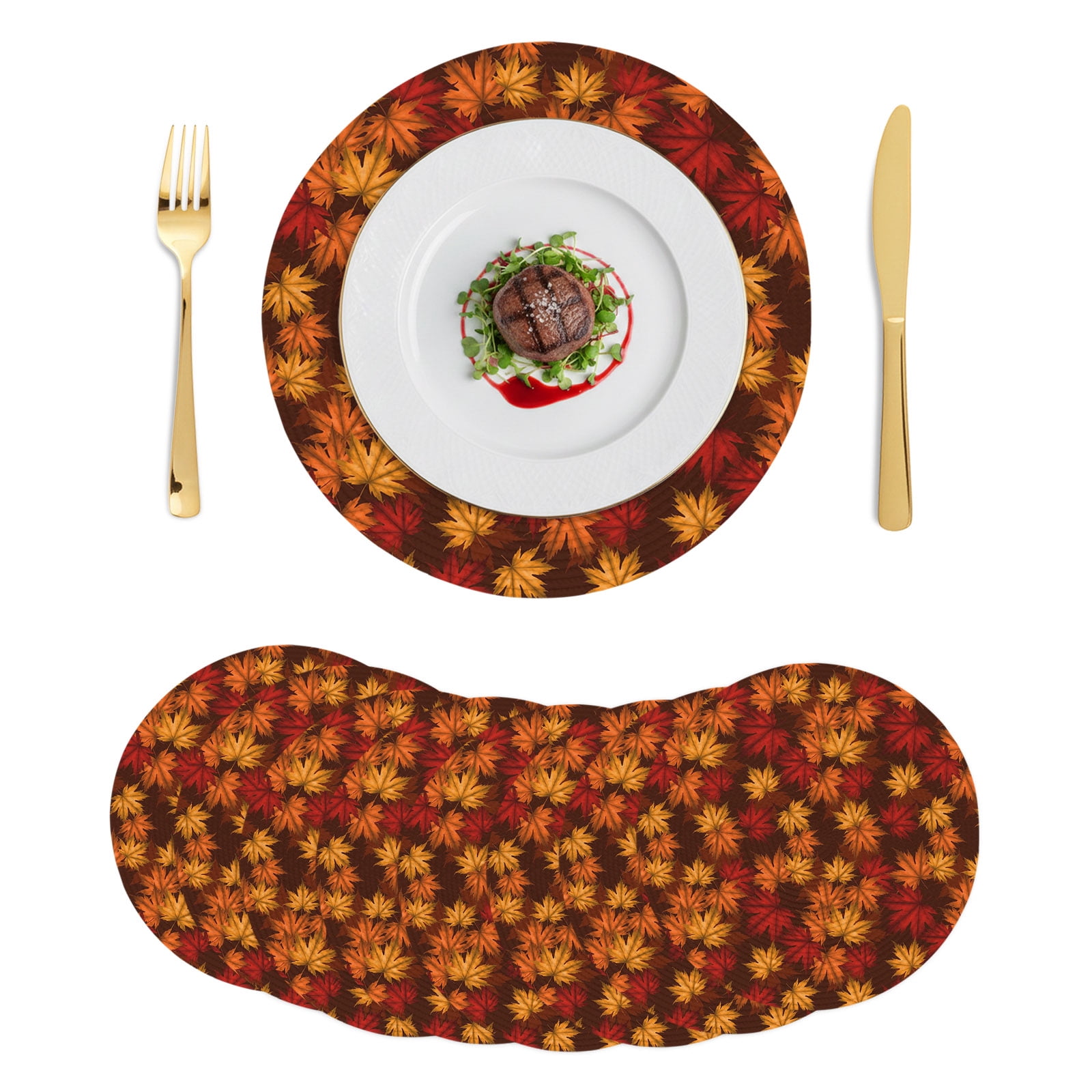 Brown Thanksgiving Round Placemats Set of 8, Braided Polypropylene ...